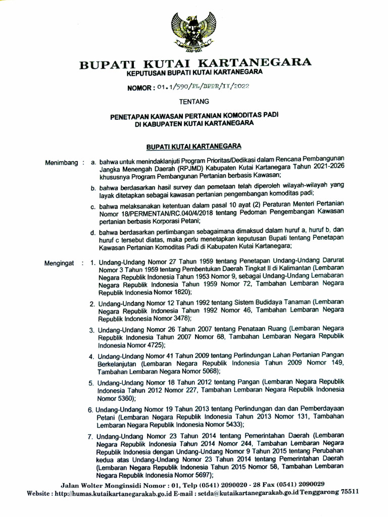 SK Bupati Penetapan Kawasan Komoditas Padi Di Kuka - 230408 - 123757 | PDF