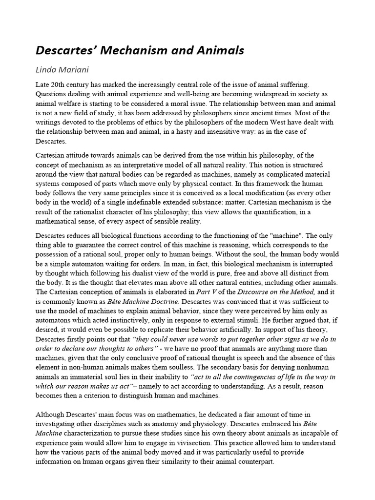 Descartes' Mechanism and Animals | Download Free PDF | René Descartes ...