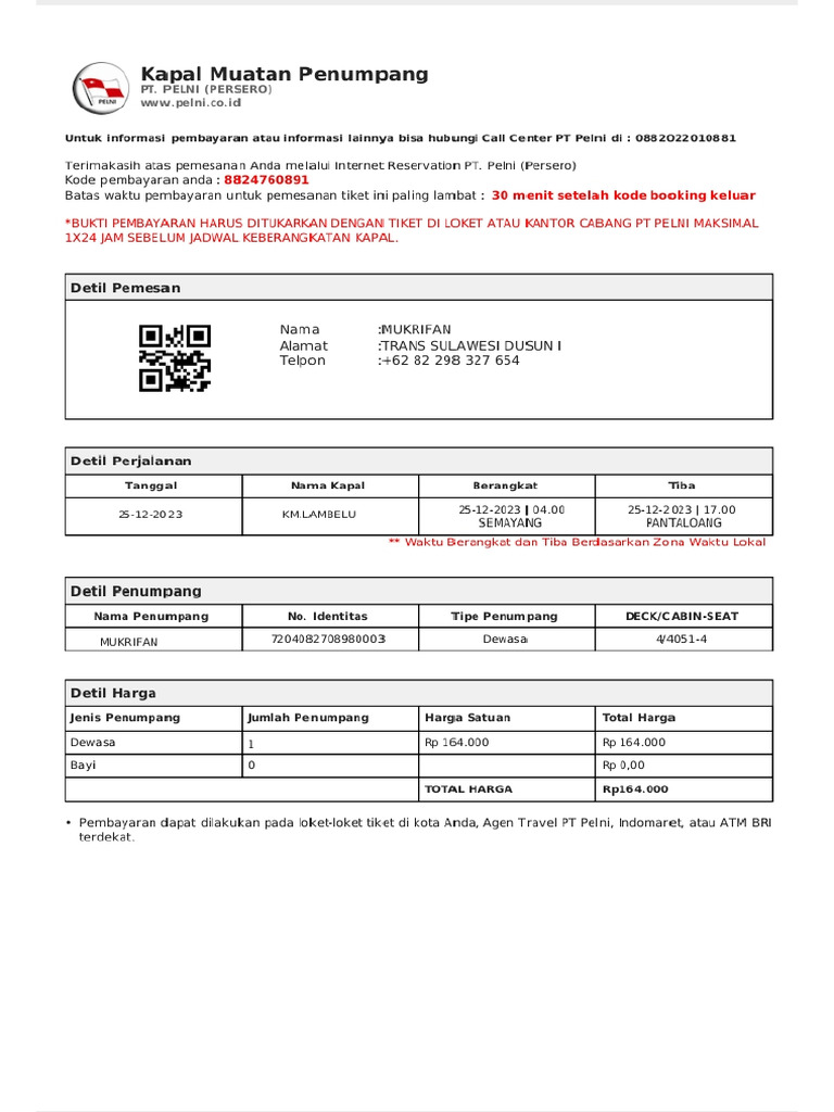 E-Tiket PT Pelni KM - Lambelu (Mukrifan) | PDF