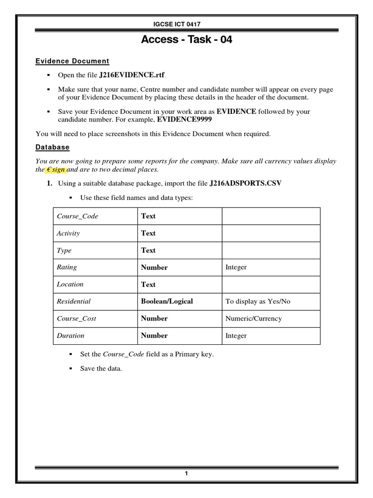 Access Task 04 Instructions | PDF | Data Type | Comma Separated Values