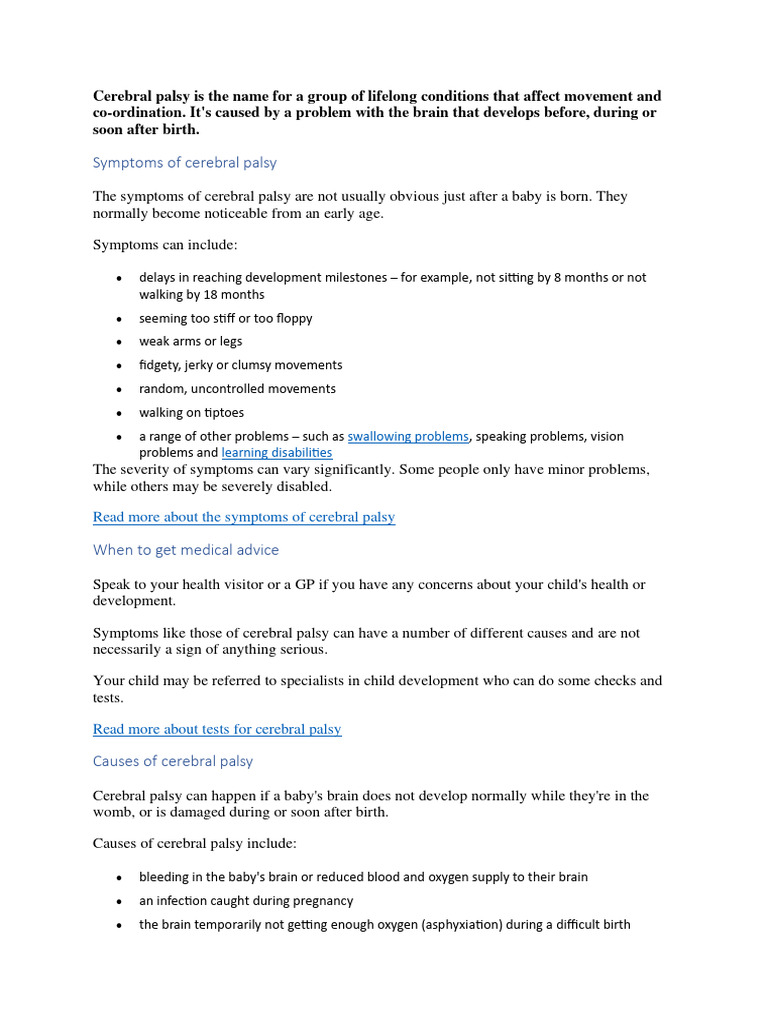 Health Care - Cerebral Palsy | PDF | Cerebral Palsy | Human Diseases ...