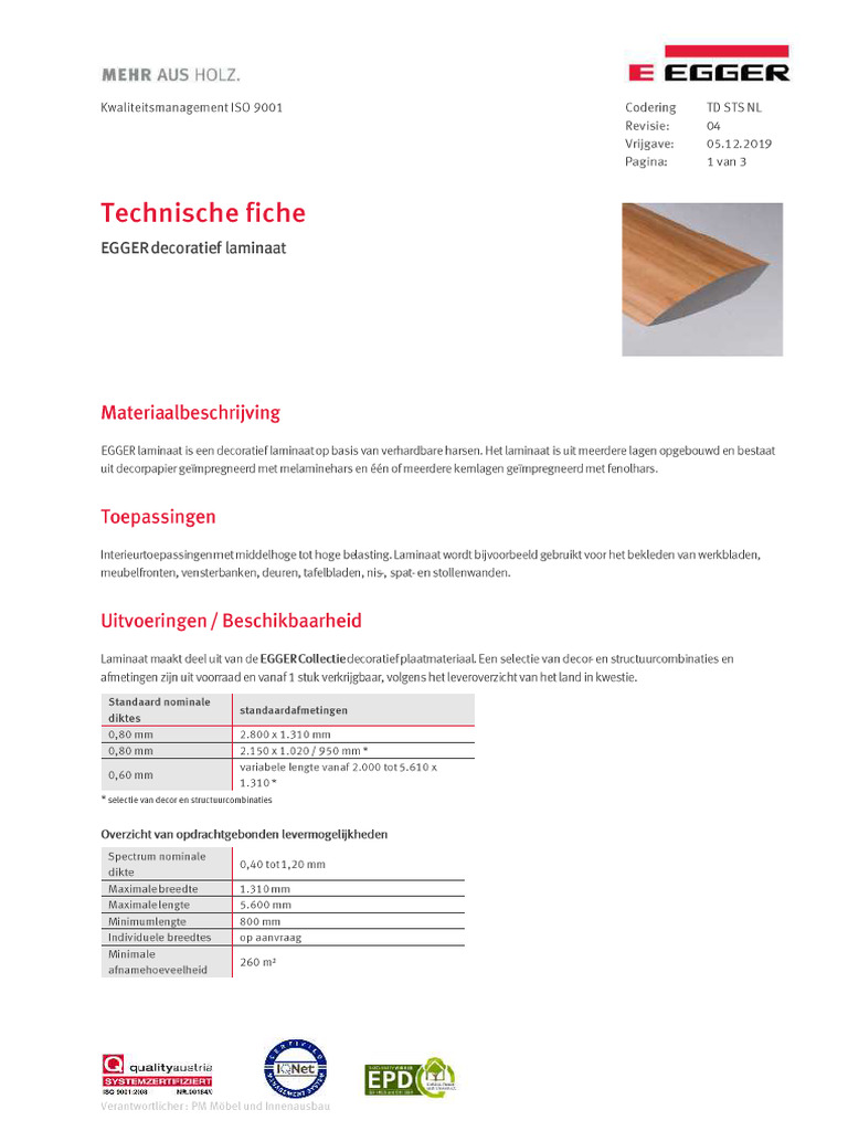 Technische Fiche Decoratief Laminaat Vlaams 2017 | PDF