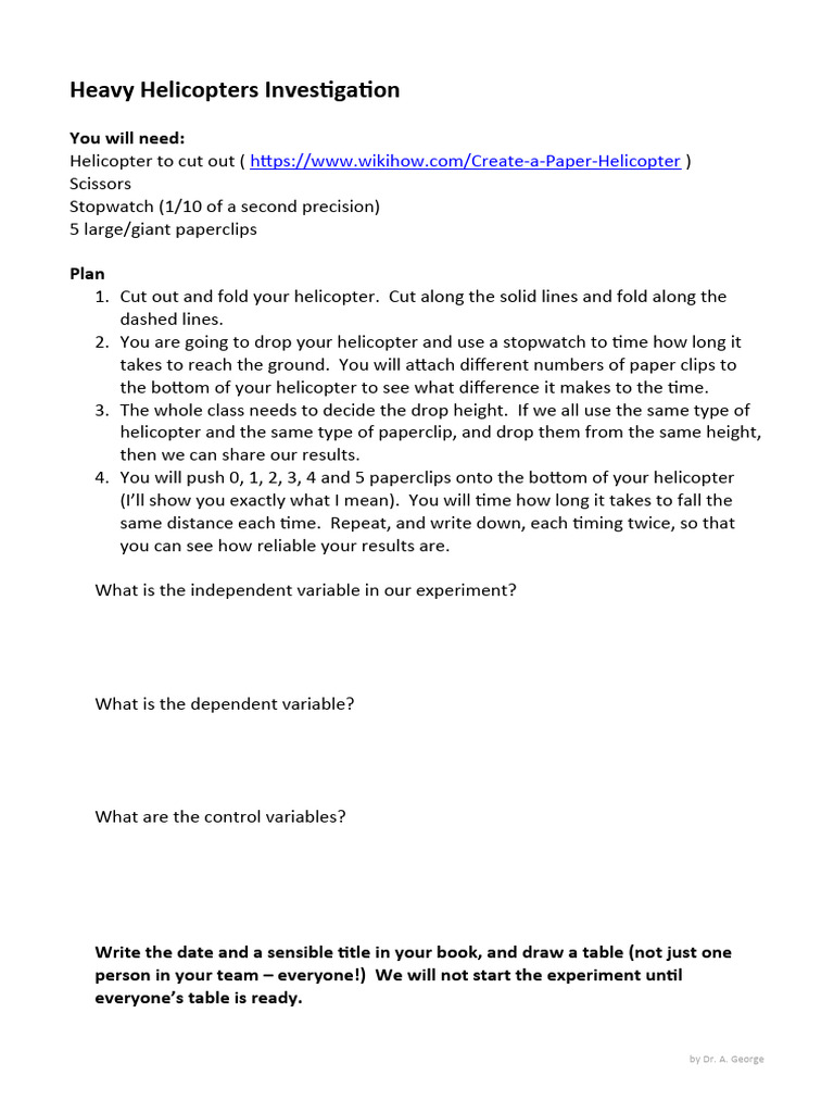 Falling Helicopters Investigation Instructions AVG | PDF