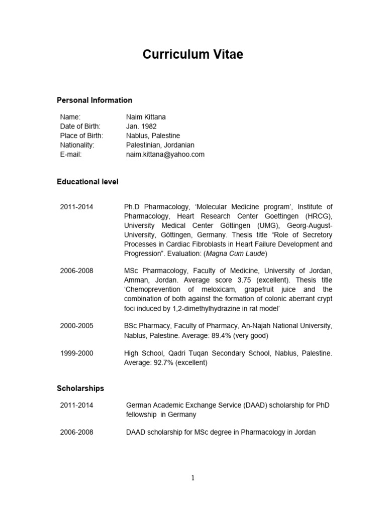 Naim Kittana CV | PDF | Pharmacist | Health Care
