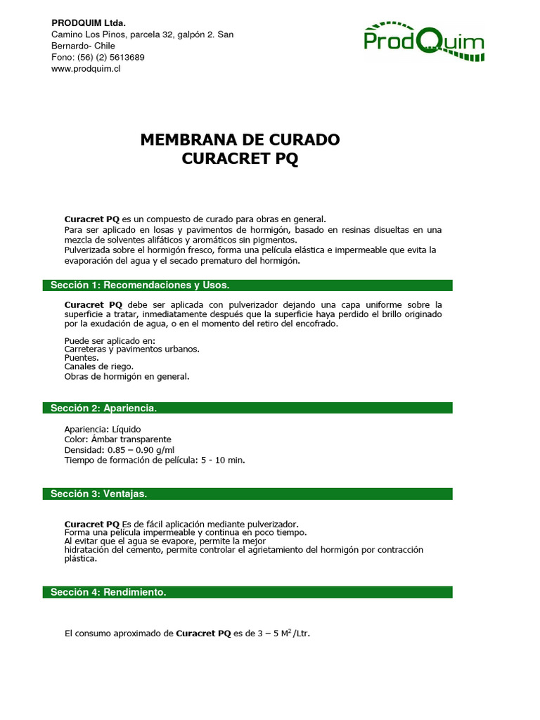Ficha Técnica Membrana de Curado | PDF