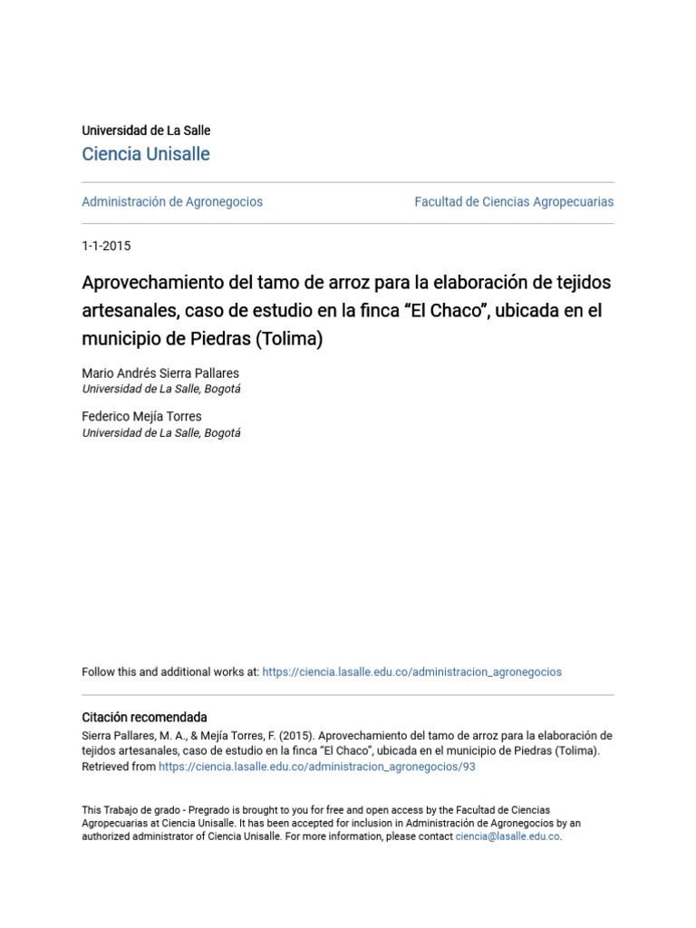 Aprovechamiento Del Tamo de Arroz para La Elaboración de Tejidos | PDF | Agricultura | Arroz