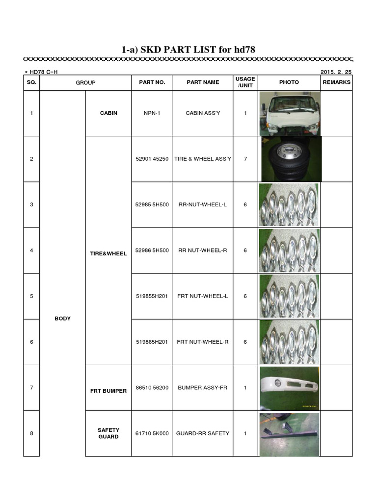 1) Hd78 SKD List & Vanning | PDF | Wheel | Manufactured Goods