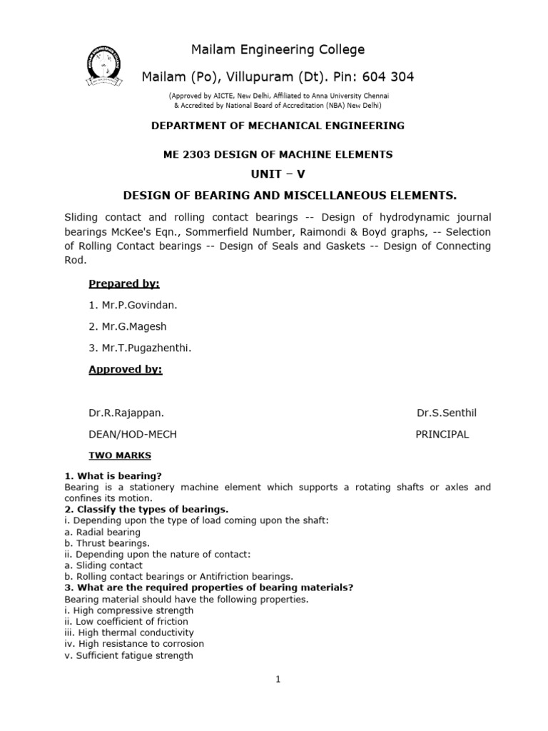 Dme Unit 5 Notes Pdf Bearing Mechanical Building Engineering