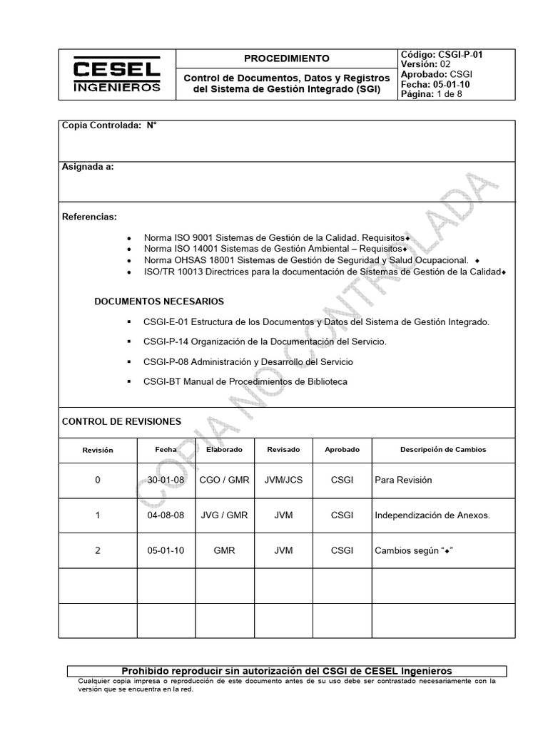 CSGI-P-01 Control Docum y Datos Del SGI - Ver 2 | Descargar gratis PDF ...