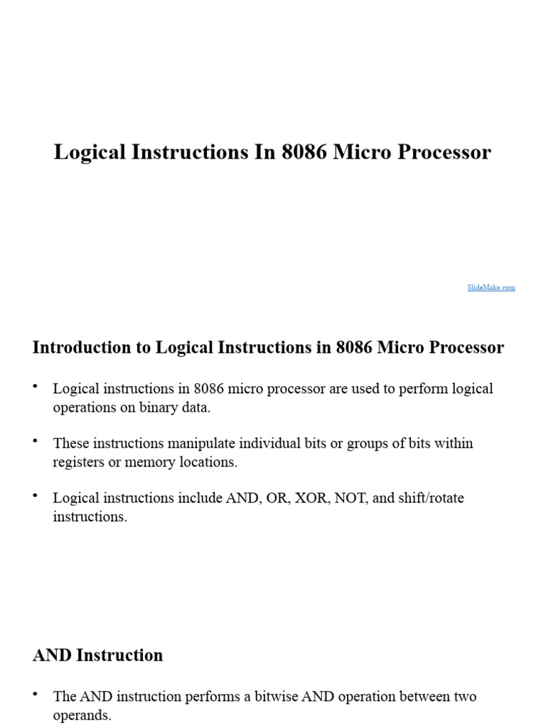 Logical Instructions in 8086 Micro Processor | Download Free PDF ...