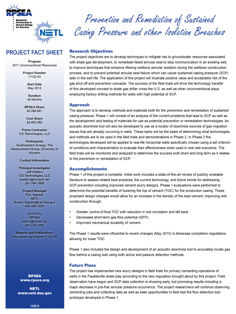 42 Pfs Prevention Remediation Sustained Casing Pressure Isolation Breaches 12-28-15 | PDF ...
