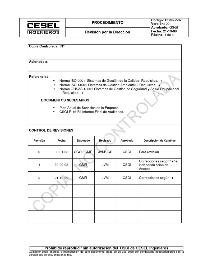CSGI-P-07 Revisión Por La Dirección Ver 2 | PDF | Business | Economias