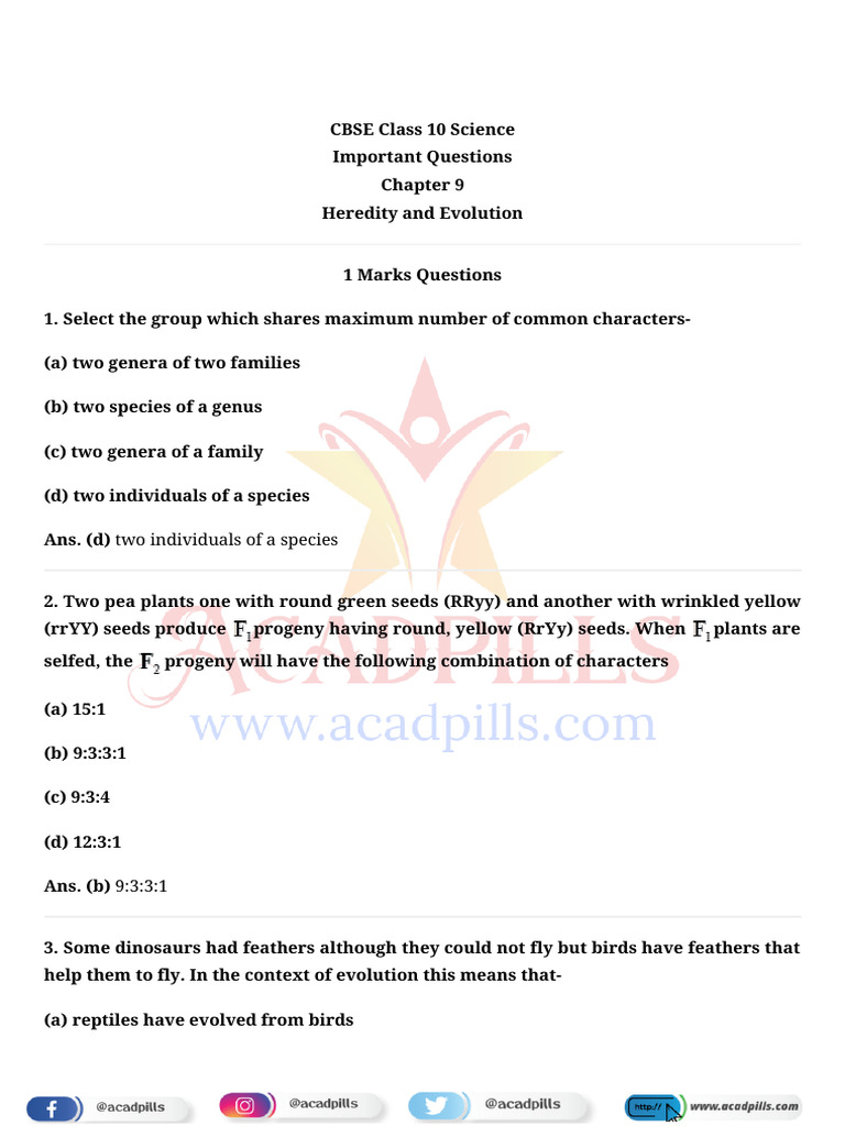 Chapter 09 Heredity and Evolution Imp Questions and Answers | PDF ...