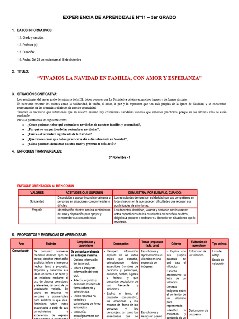 3° Grado - Experiencia de Aprendizaje N°11 | PDF | Números | Geometría