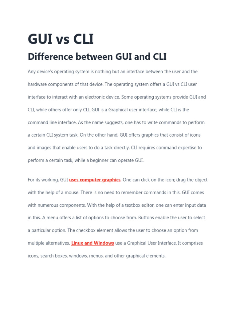 GUI Vs CLI | PDF | Graphical User Interfaces | Command Line Interface GUI Vs CLI | PDF | Graphical User Interfaces | Command Line Interface
