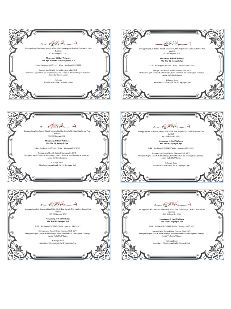 Ucapan Di Kotak Nasi 40 Hari | PDF