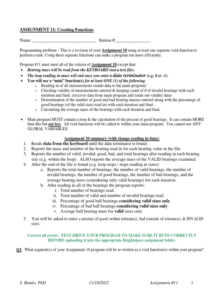 ASSIGNMENT 11 - Creating Functions - Ramlo - Rev 11-10-2022 (1) | PDF