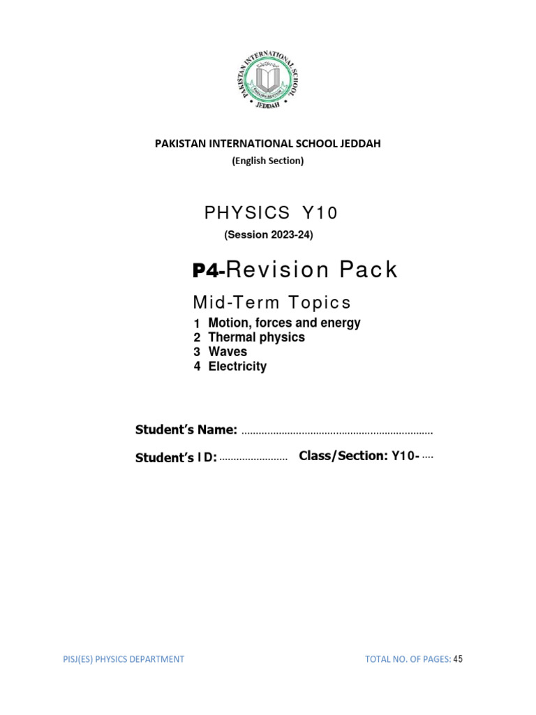 Revision Pack Y10 Physics 2023-24 | PDF | Force | Gases