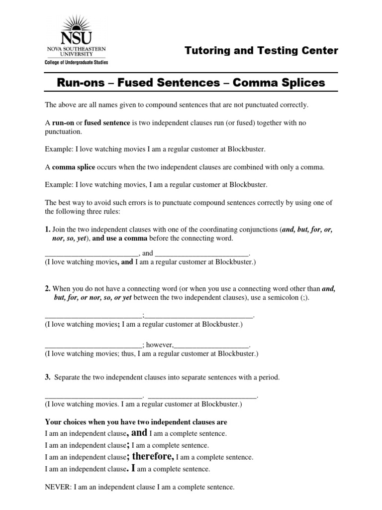Run Ons and Comma Splices | PDF | Grammar | Human Communication