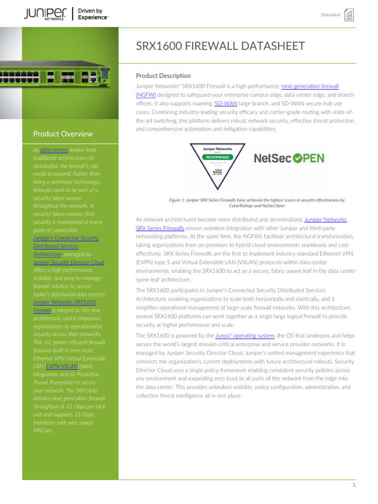srx1600 Firewall Datasheet | PDF | Virtual Private Network | Computer Network