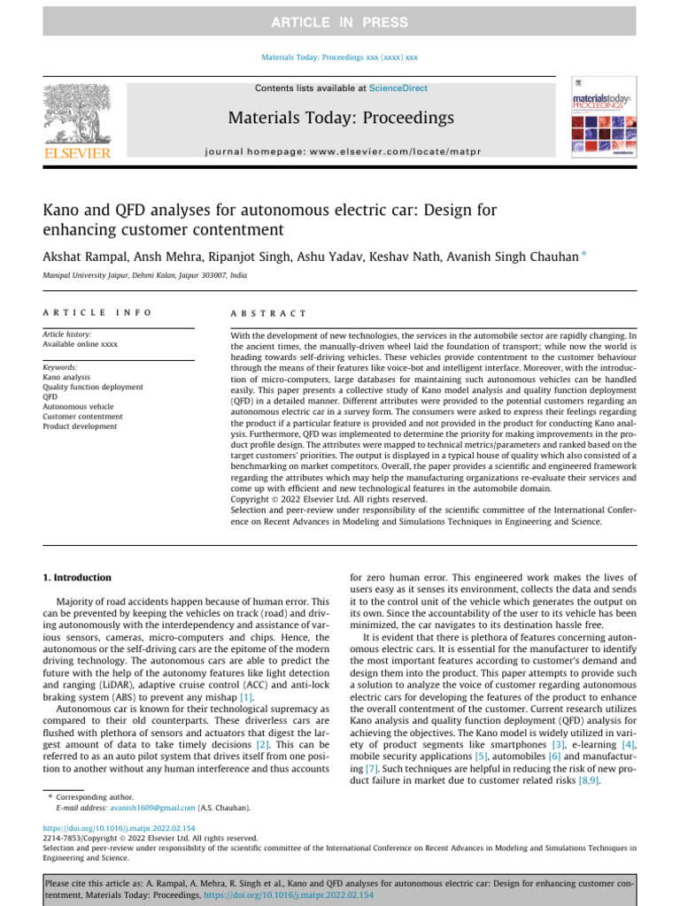 Articulo N°1 - Kano and QFD Analyses For Autonomous Electric Car - Design For Enhancing Customer ...