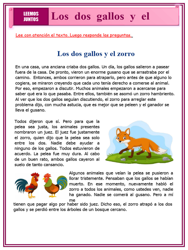 El zorro y los dos gallos: fábula | PDF | Ficción general