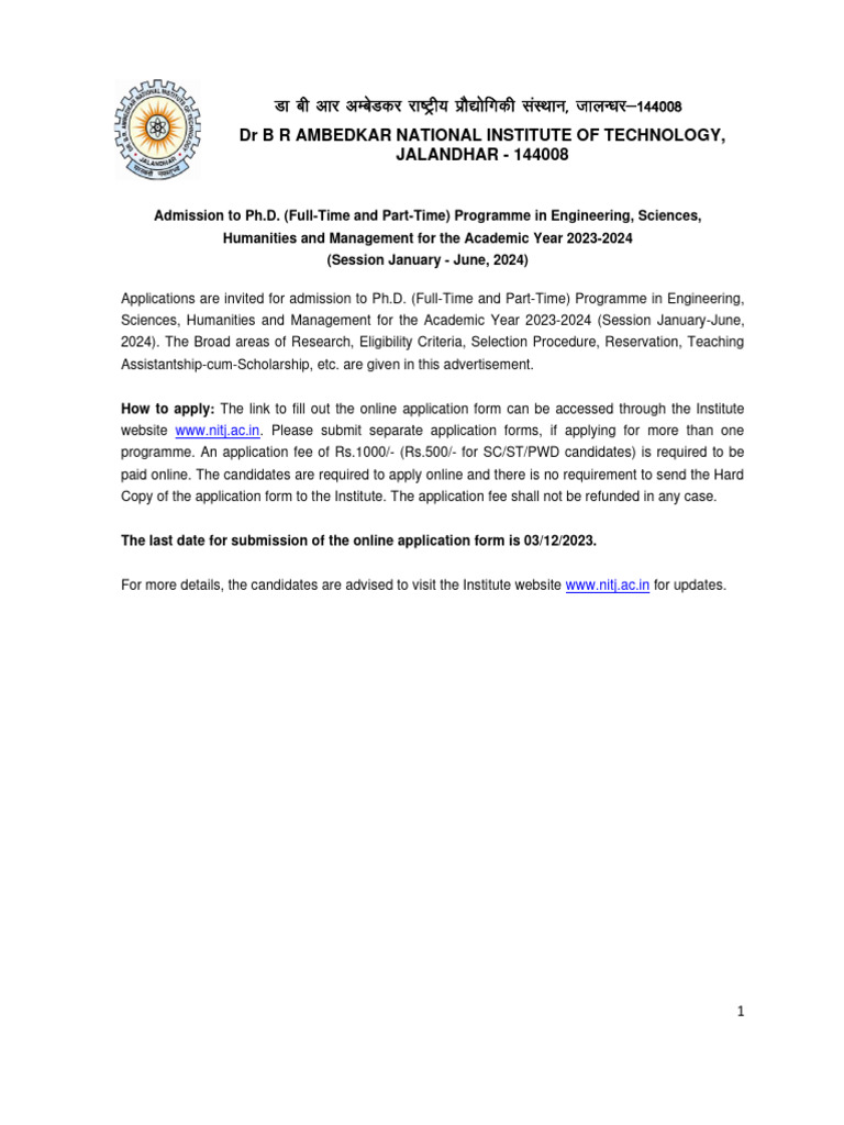 PHD Advertisement Jan-June, 2024 21392 | PDF | Doctor Of Philosophy ...