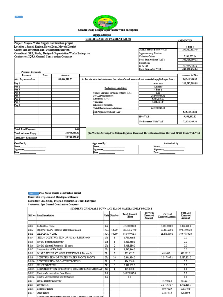PAYMENT 1 MOYALE Printed | PDF | Pipe (Fluid Conveyance) | Mechanical Engineering