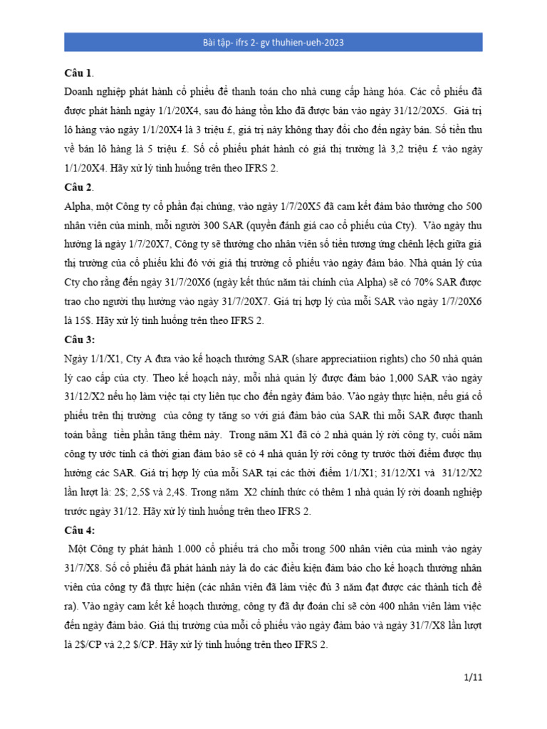 Bai Tap - IFRS 2 | PDF