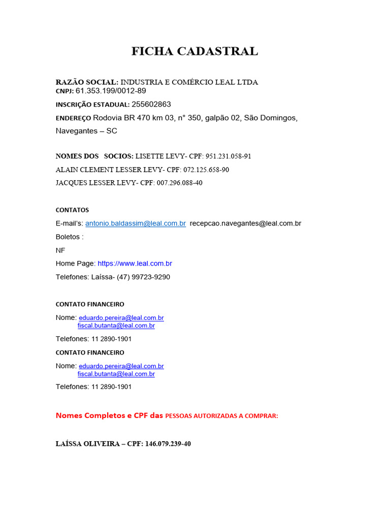 Ficha Cadastral- 2023 | PDF