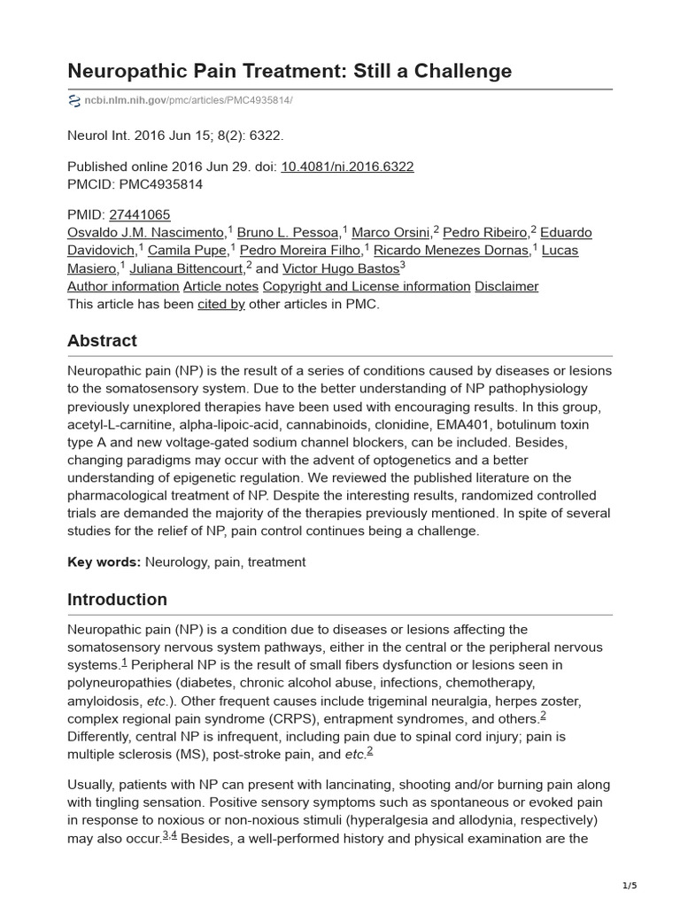 Neuropathic Pain Treatment Still A Challenge | PDF | Pain | Peripheral ...