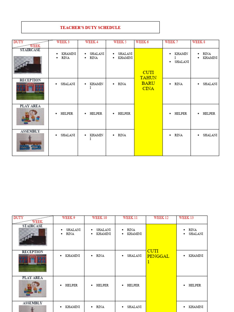 TEACHER' DUTY SCHEDULE NEW | PDF