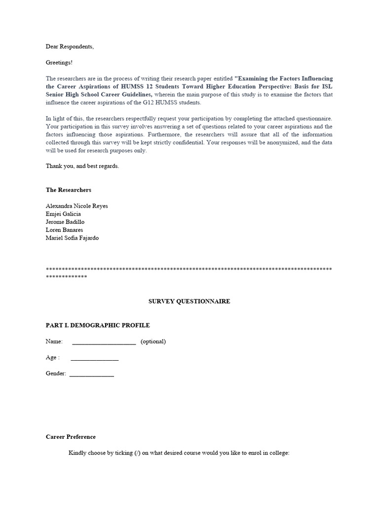 G12 HUMSS Career Influences Study | PDF | Cost Of Living | Questionnaire