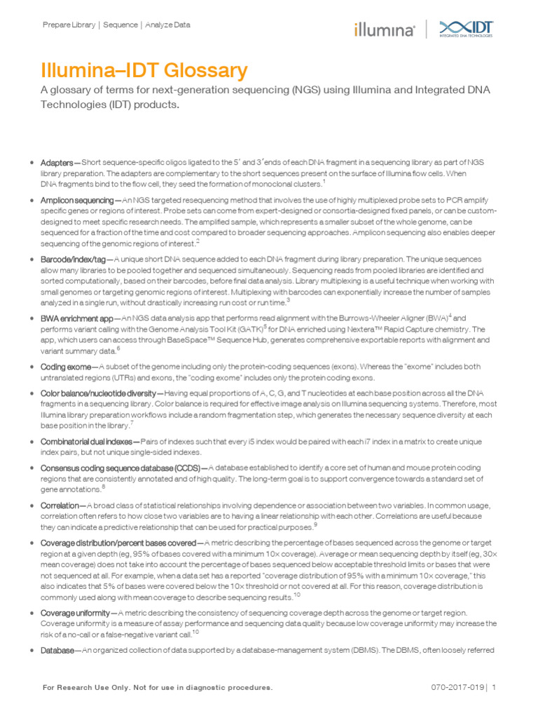 Illumina Idt Glossary 070 2017 019 | PDF | Single Nucleotide ...