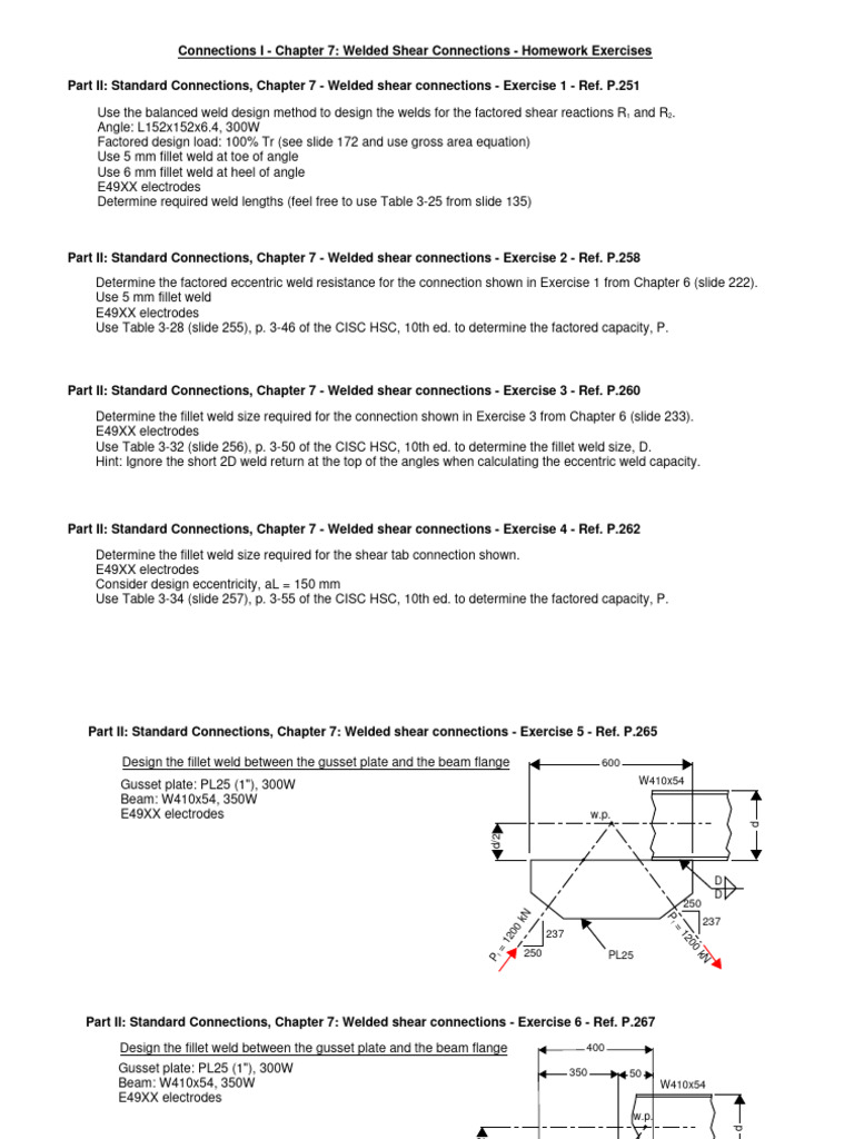 Connections 1 - Ch.7 Welded Shear Connections Exercises (251-263) | PDF ...