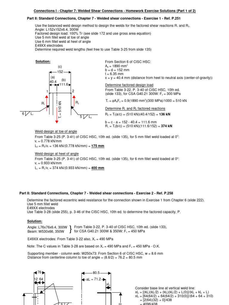 Connections 1 - Ch.7 Welded Shear Connections - Exercise Solutions (1 ...