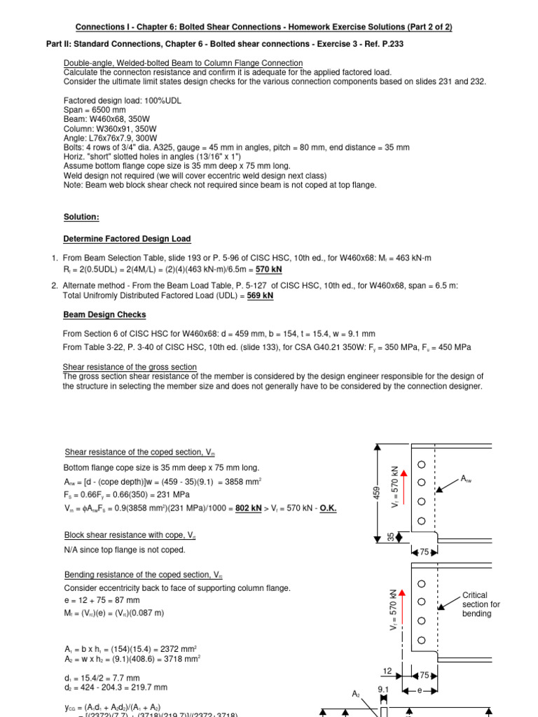 Connections 1 - Ch.6 Bolted Shear Connections - Exercise Solutions (2 ...