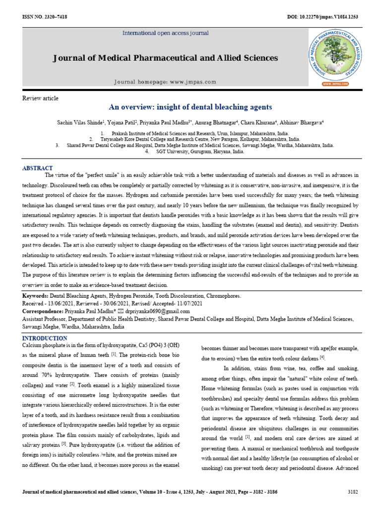 An Overview: Insight of Dental Bleaching Agents | PDF | Tooth Enamel ...