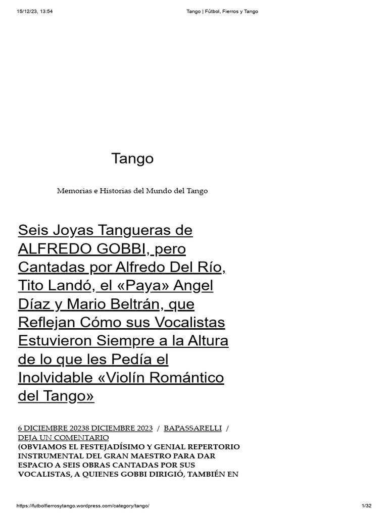 Tango - Fútbol, Fierros y Tango | Descargar gratis PDF | Musica Tango
