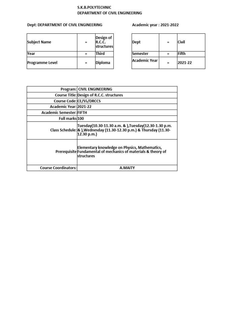 Diploma Course File of DRCCS 5th Sem 2021-22 | PDF | Bending | Beam ...