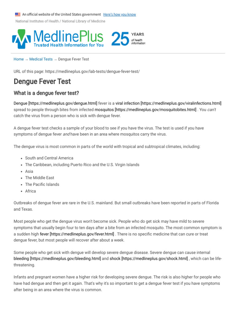 Dengue Fever Test Guide | PDF | Science & Mathematics