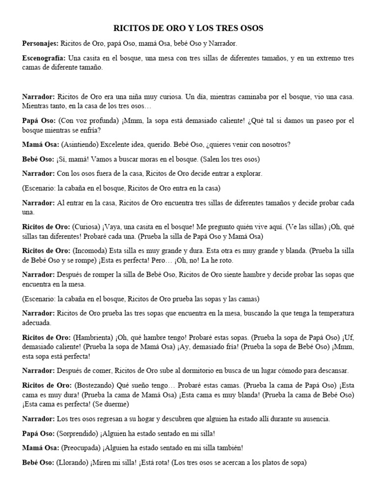 Obra de teatro: Ricitos de Oro | PDF | Osos | Ricitos de oro y los tres ...