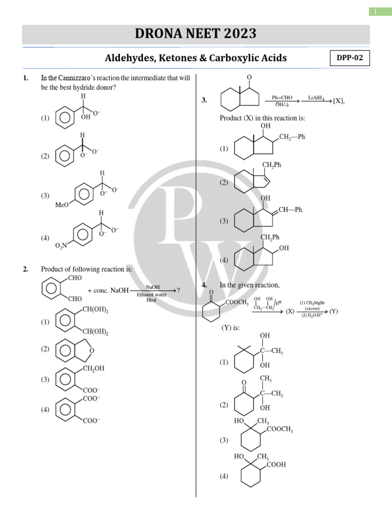 Aldehydes and Ketones - Practice Sheet & Solution 02 (Of Lecture 07) - Drona - 12th - NEET 2023 ...