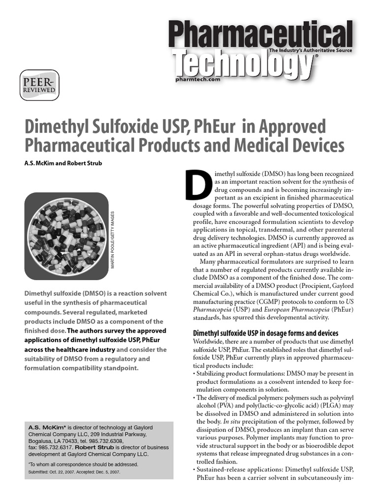 DMSO USP in Approved Pharmaceutical Products and Medical Devices ...