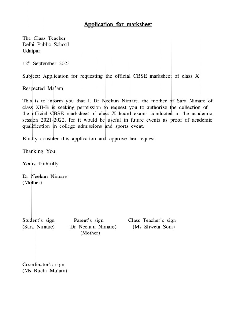 Request for Class X Marksheet | PDF | Career & Growth | Wellness