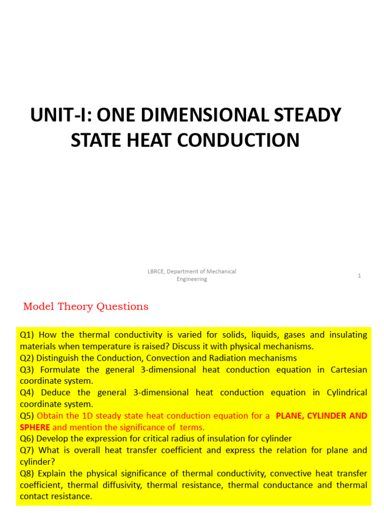 Unit-I: One Dimensional Steady State Heat Conduction: 1 LBRCE ...