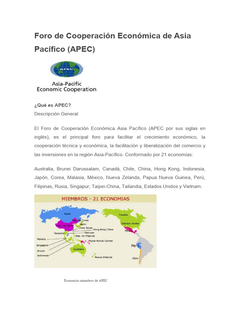 APEC: Foro Económico Asia-Pacífico | PDF | Cooperacion economica Asia Pacifico | aduana