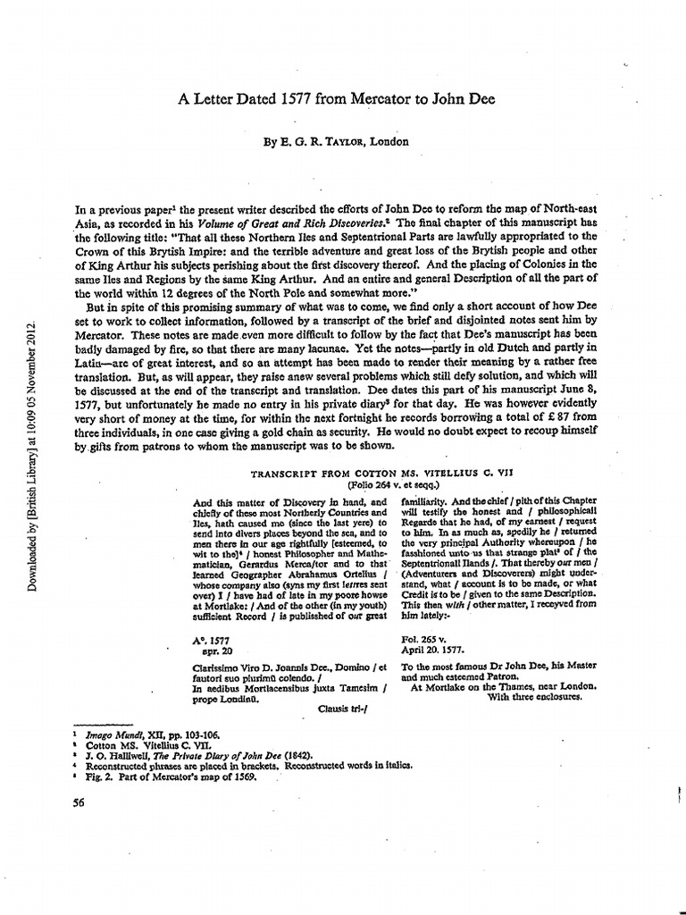 A Letter Dated 1577 From Mercator To John Dee | PDF