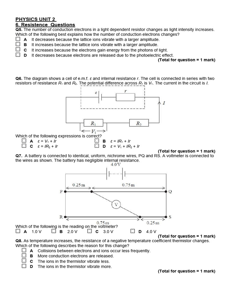 Physics AS Unit 2 6. Resistance | PDF | Electrical Resistance And ...