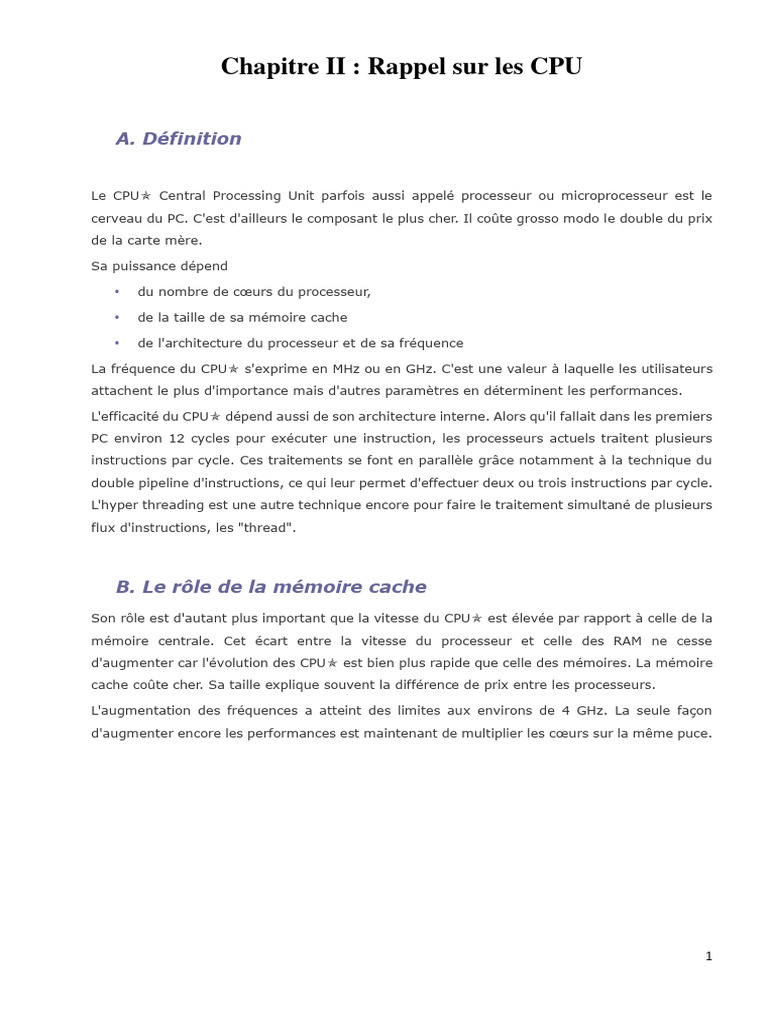 Chapitre II - Rappel CPU | PDF